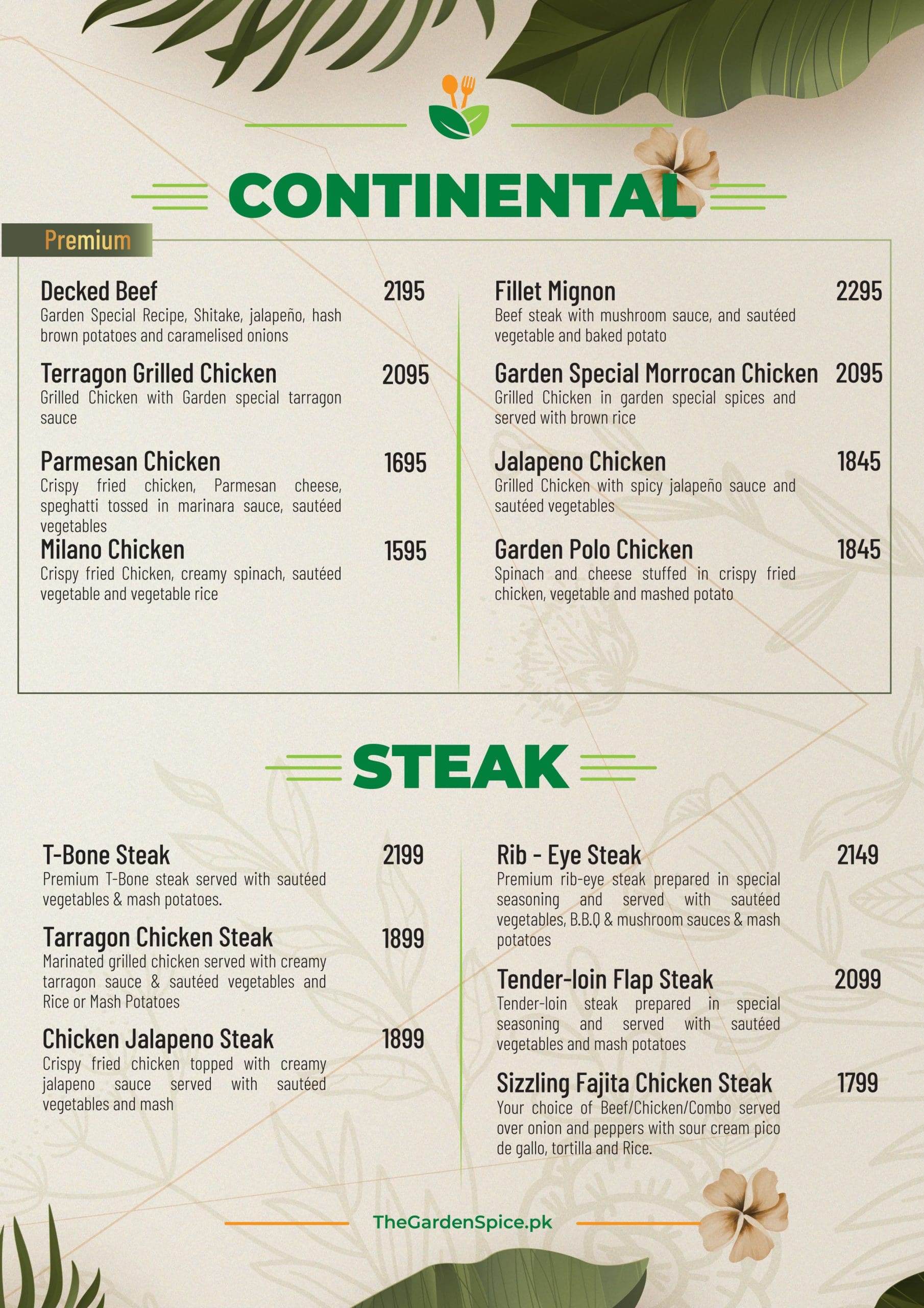 Menu – The Garden Spice